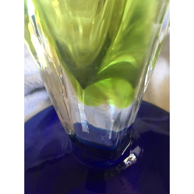 Unique Blenko Glass Co Art Deco Fan Green & Colbalt Blue Vase | Chairish