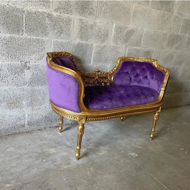 French Tufted Purple Velvet Bench | Chairish