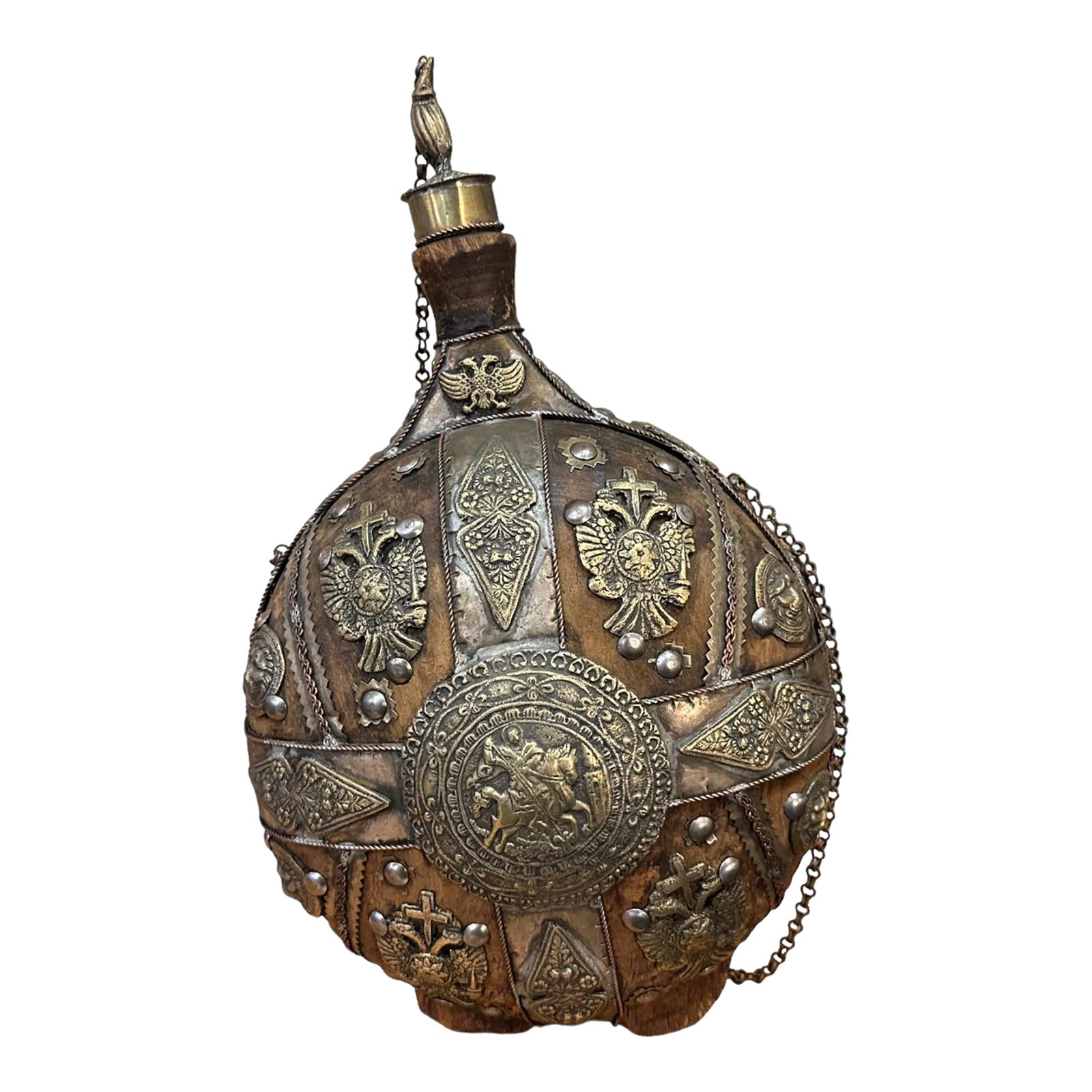 Antique Wood and Brass Flask, Possibly German, 19th Century | Chairish