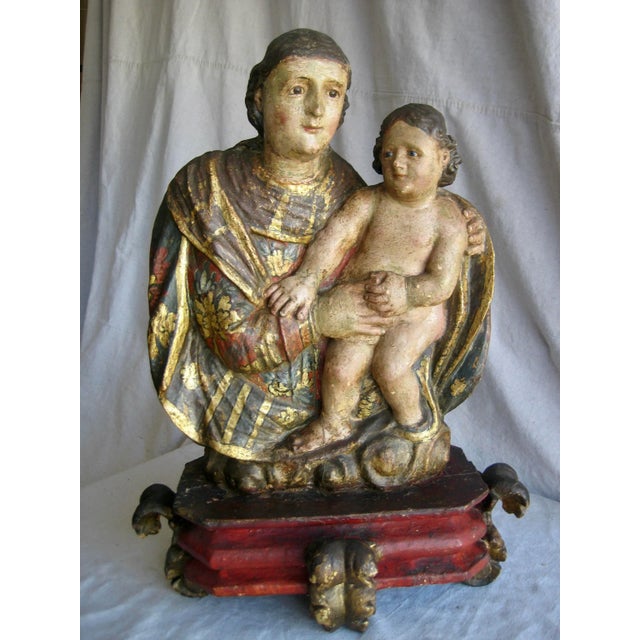 Antique Spanish Colonial Statue of Virgin Mother and Child | Chairish