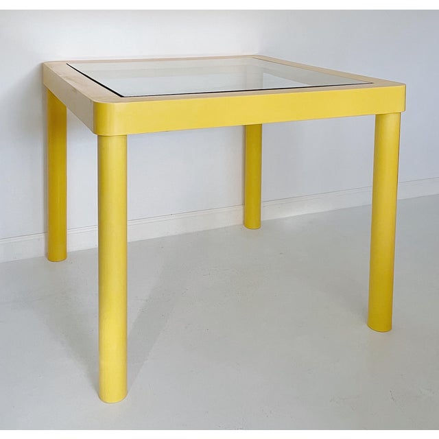 Vintage Syroco Glass Top Yellow Plastic Table | Chairish