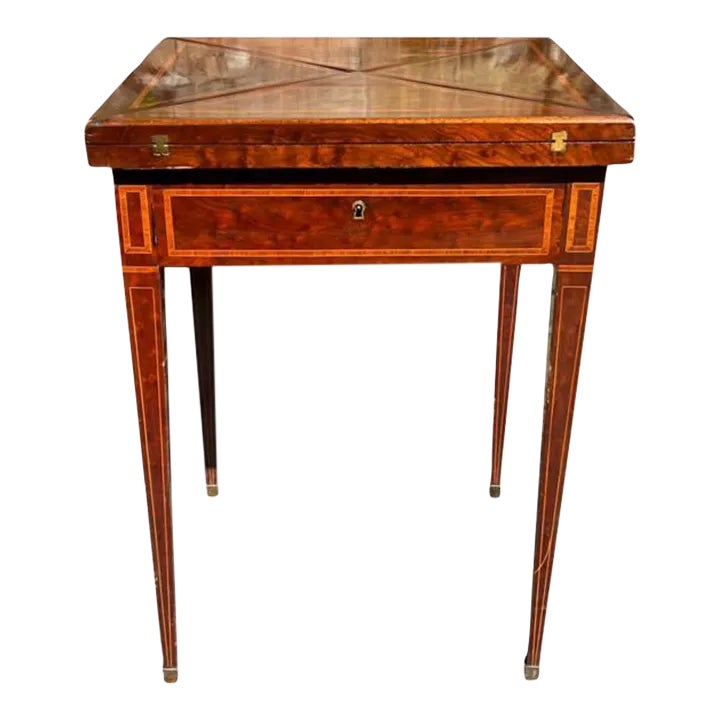19th Century Antique Inlaid Envelope Game Table | Chairish