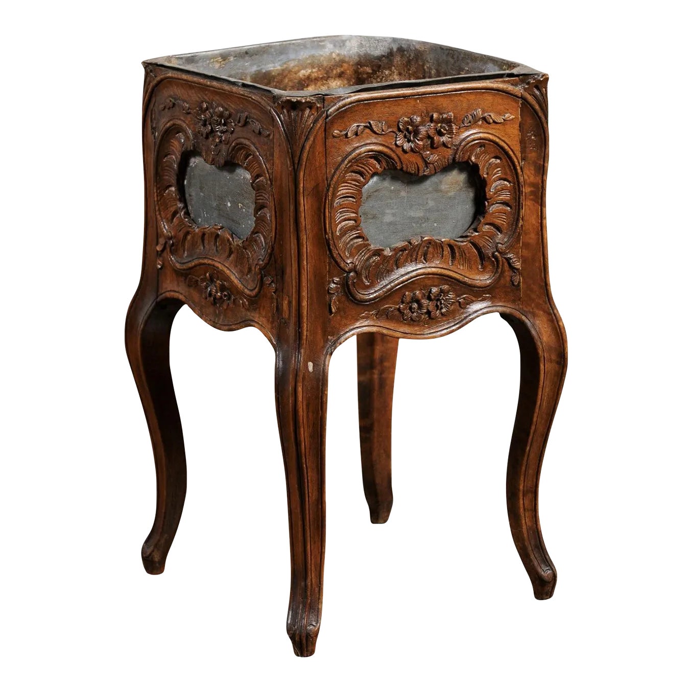 French 1890s Rococo Revival Walnut Planter with Rocailles and Floral ...