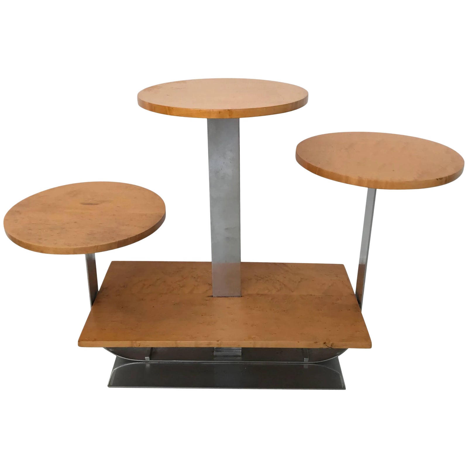 Donald Deskey Art Deco Chrome and Maple Burl Wood Side or End ...