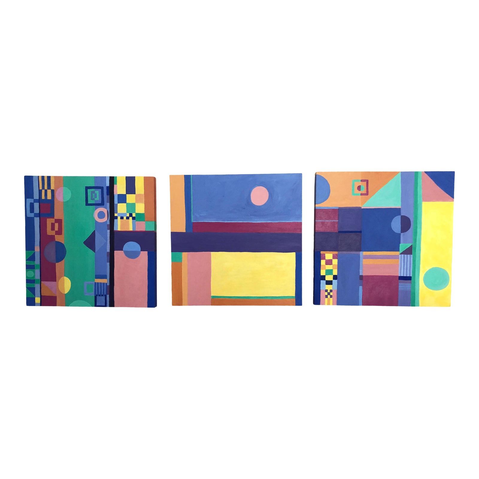 Contemporary Abstract Triptych of Paintings | Chairish