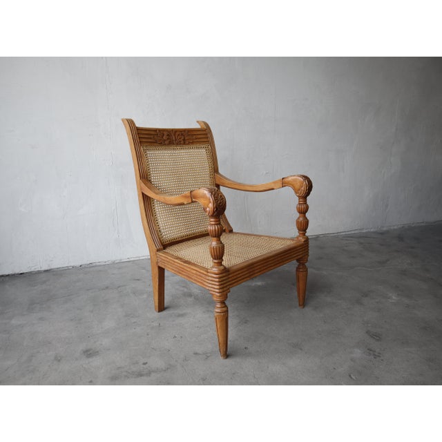 Antique British Colonial Cane and Carved Teak Lounge Chair | Chairish