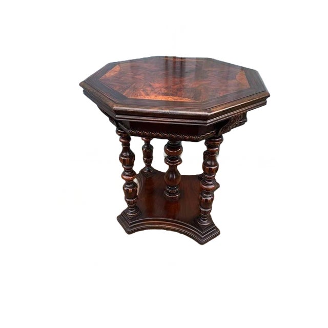 19th Century Antique Burlwood Walnut Octagonal Center Table | Chairish
