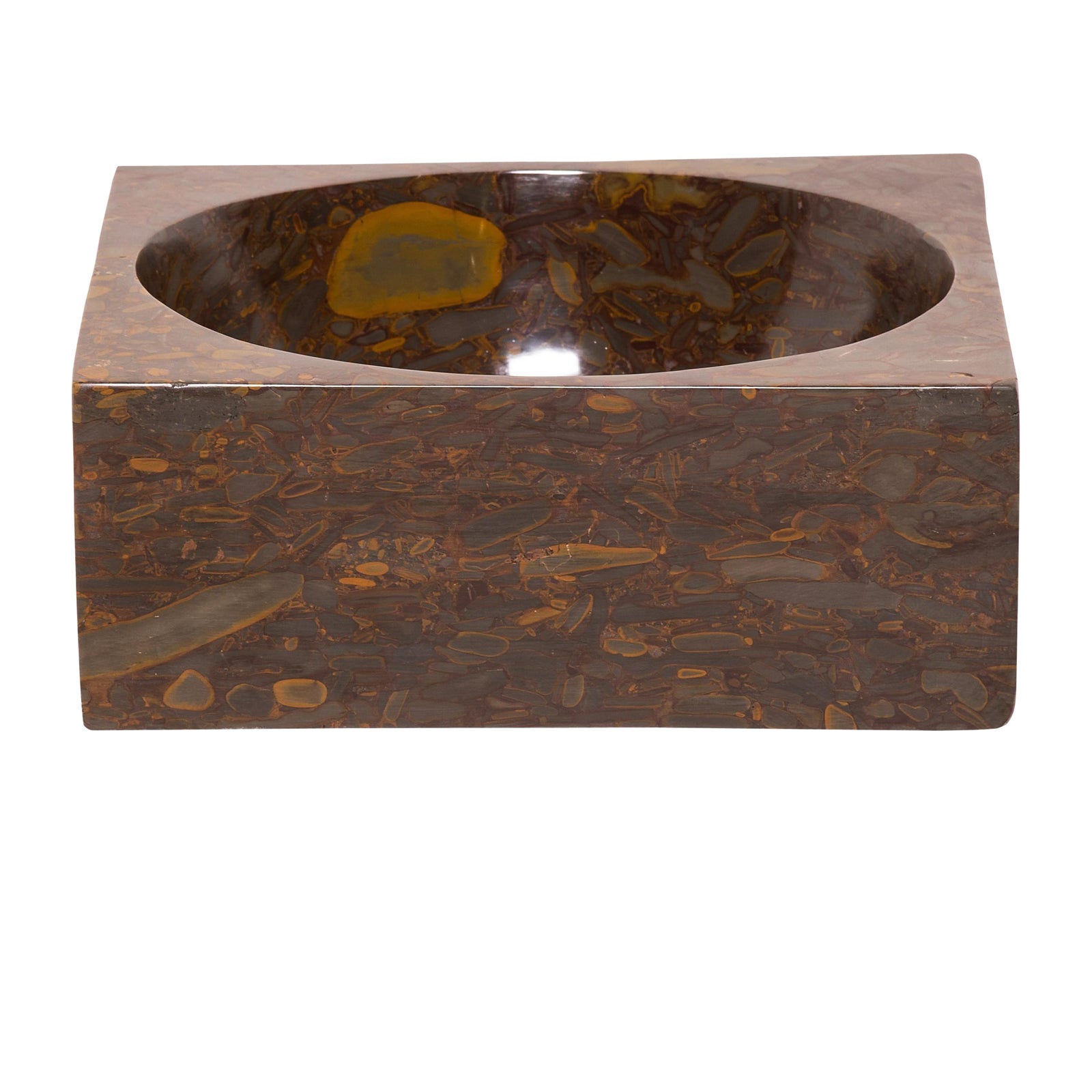 Hand Carved Squared Puddingstone Basin | Chairish