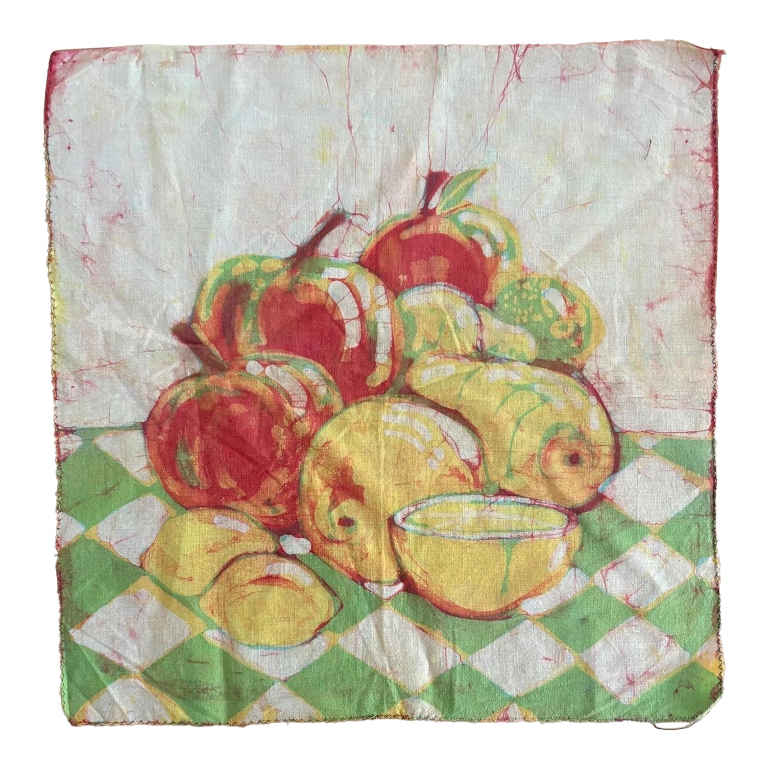 Vintage Batik Still Life with Fruit - 15" Square | Chairish