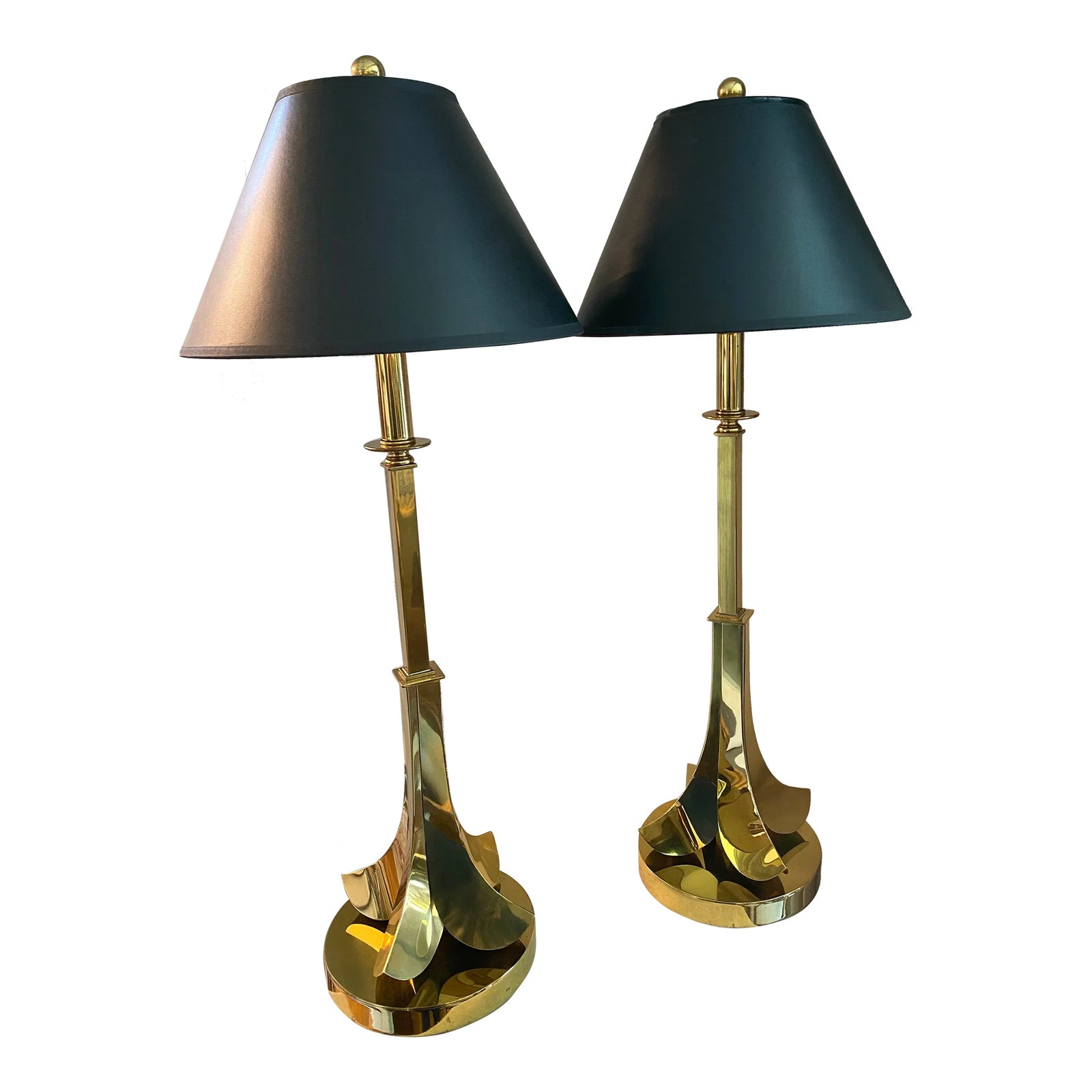 Late 20th Century Hart Associates Brass Upside Down Palm Tree Lamps ...