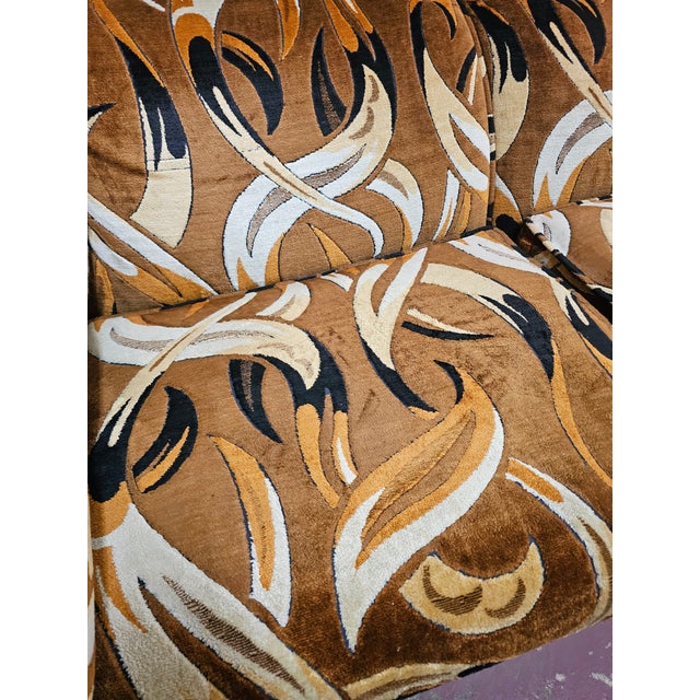 80s Postmodern Feather Patterned Velvet 2 Seat Even Arm Loveseat Settee ...