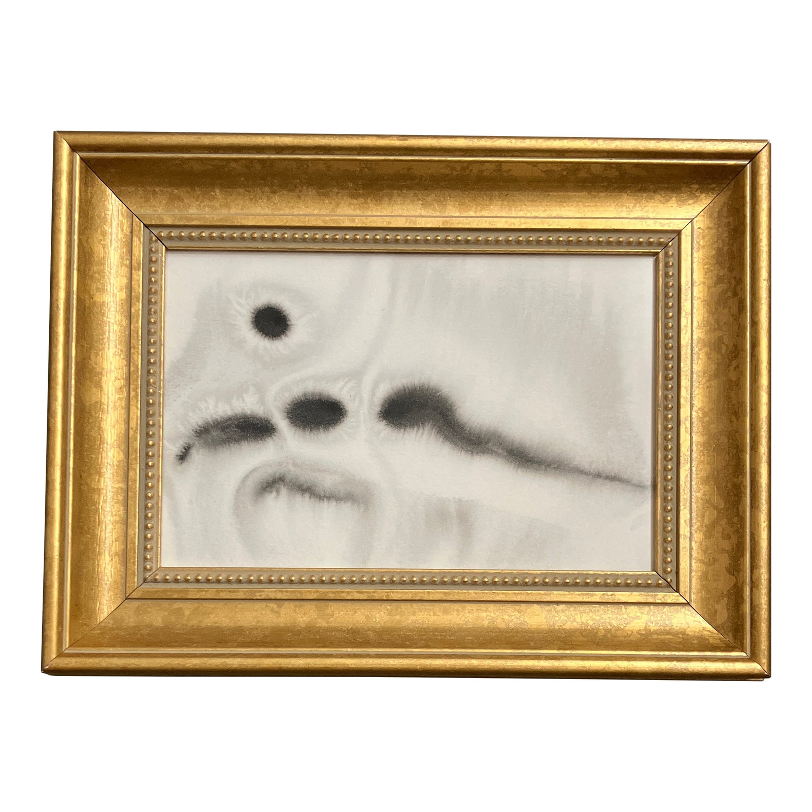 Contemporary Original Abstract Ink Painting Chunky Gold Frame | Chairish