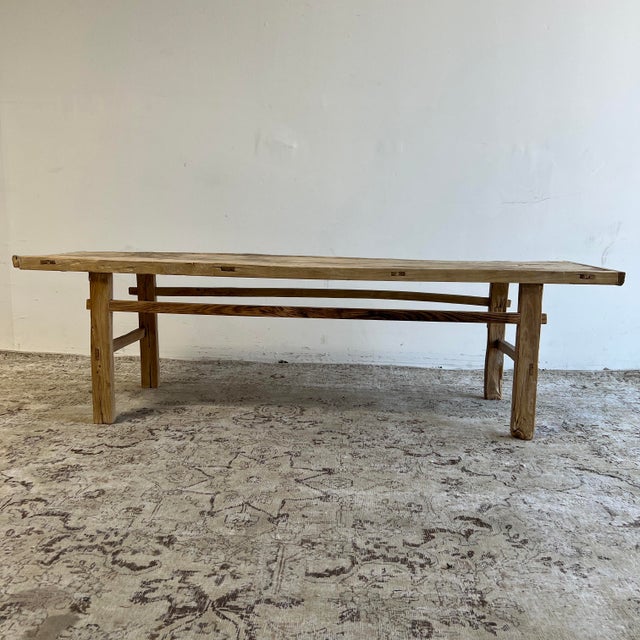Elm Wood Wide Seat Bench or Coffee Table | Chairish