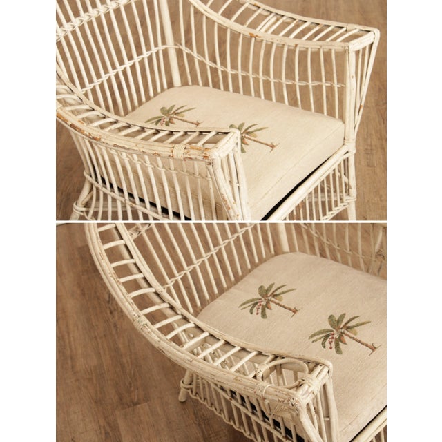 Vintage Coastal White Painted Split Reed Wicker Rattan Patio Lounge ...