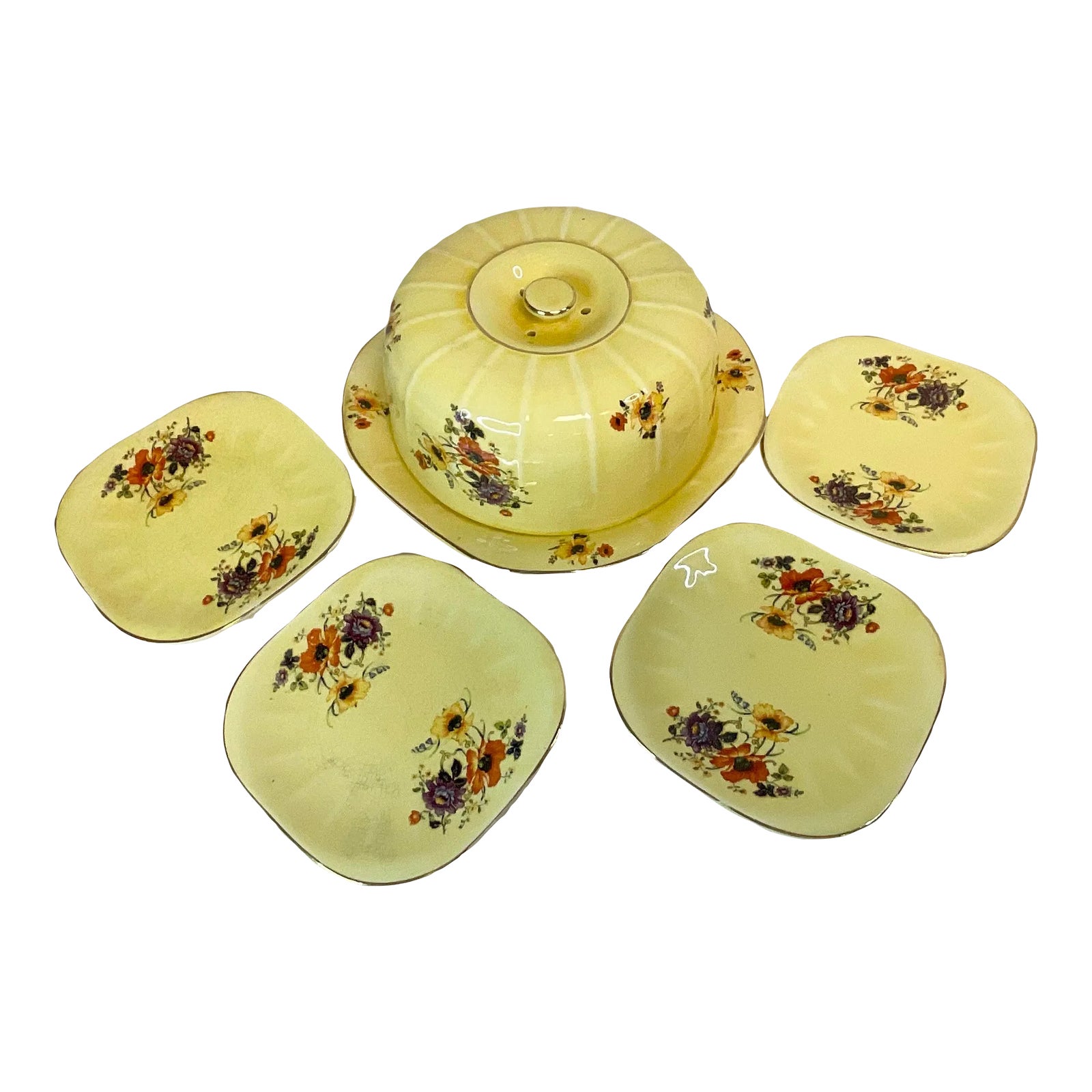 Antique Early 1900s Art Deco Limoges U-S-a Golden Glow Dessert Set - 6 ...