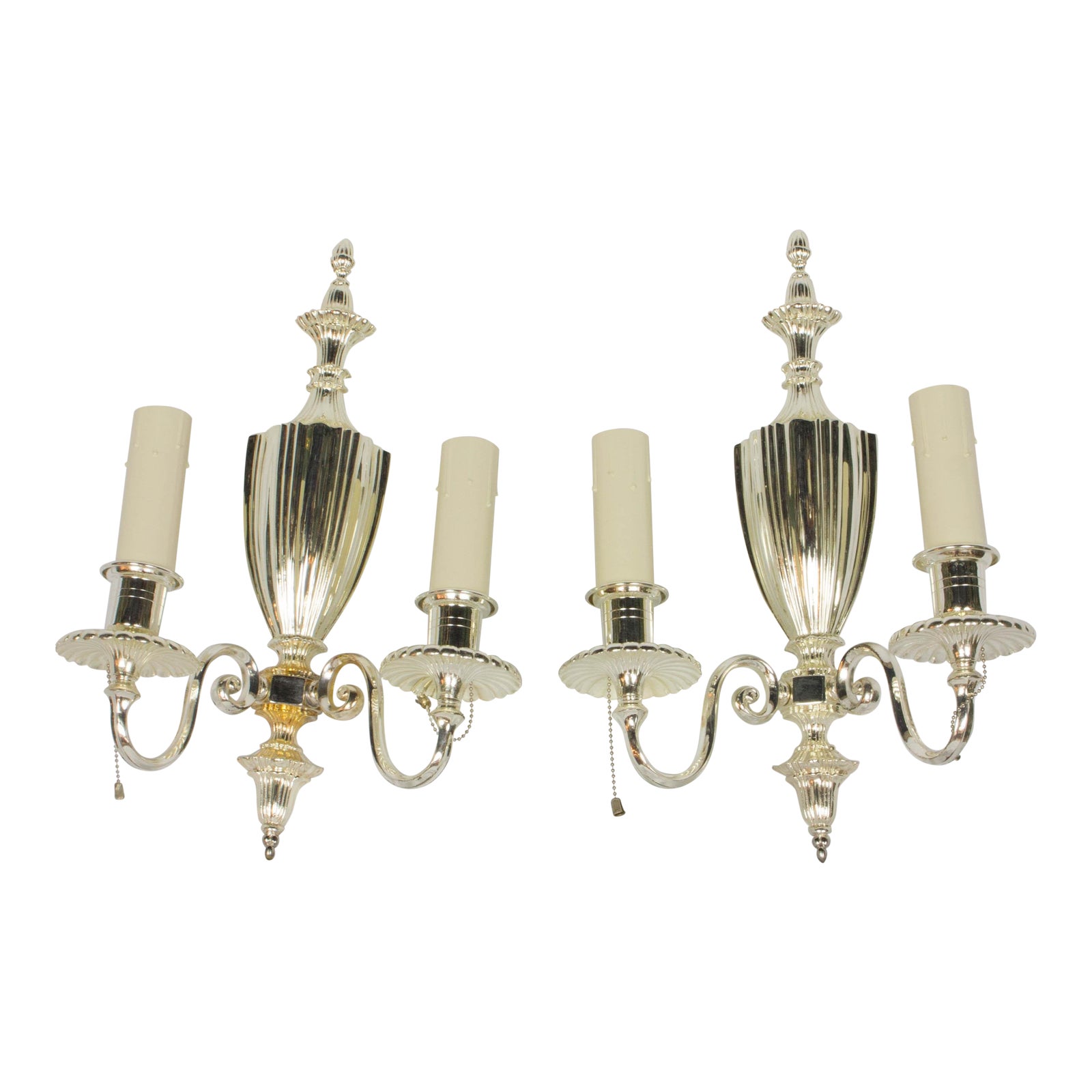Two Arm Silver Plate Sconces - A Pair | Chairish