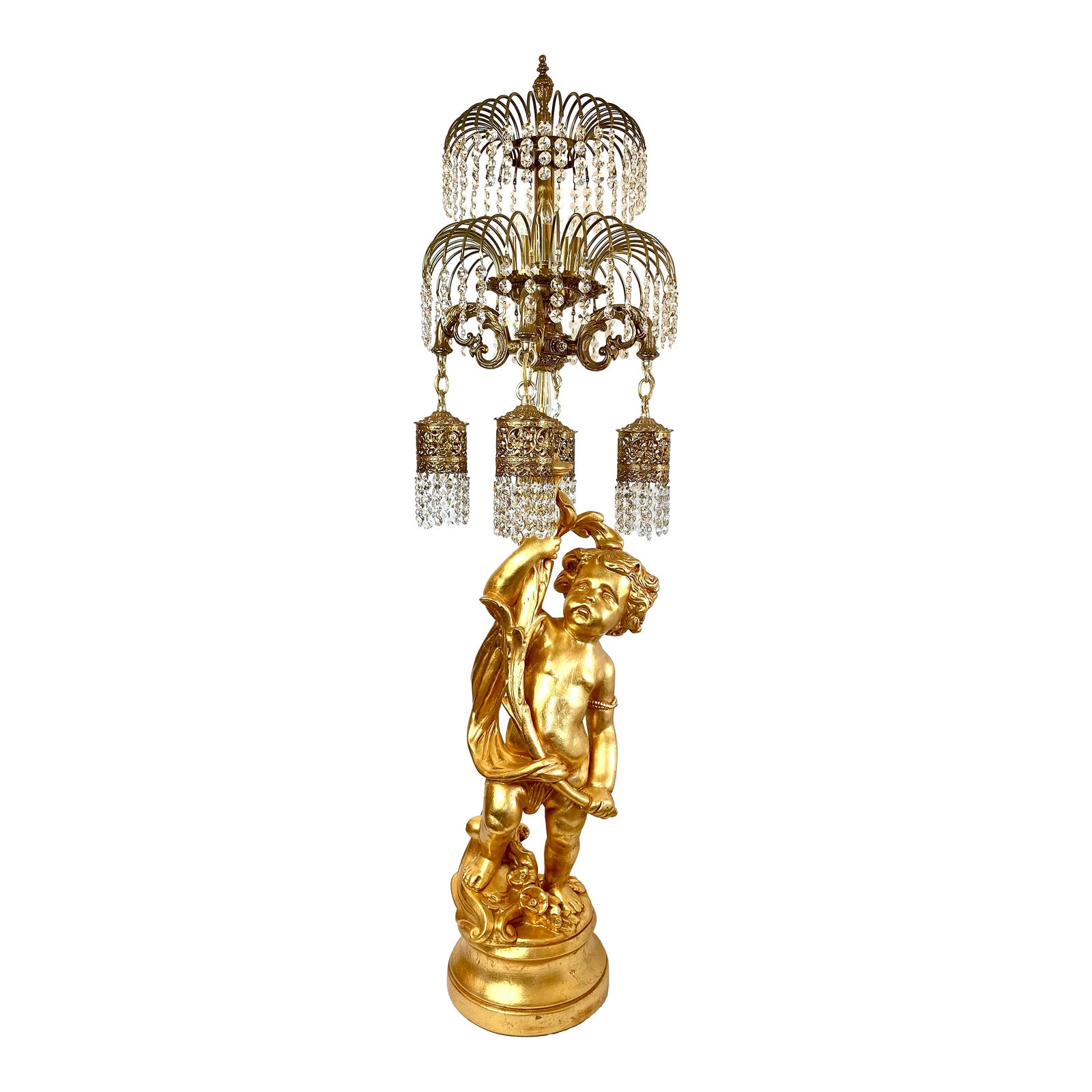 4 Foot Hollywood Regency Gold Leafed Cherub Light Fixture | Chairish