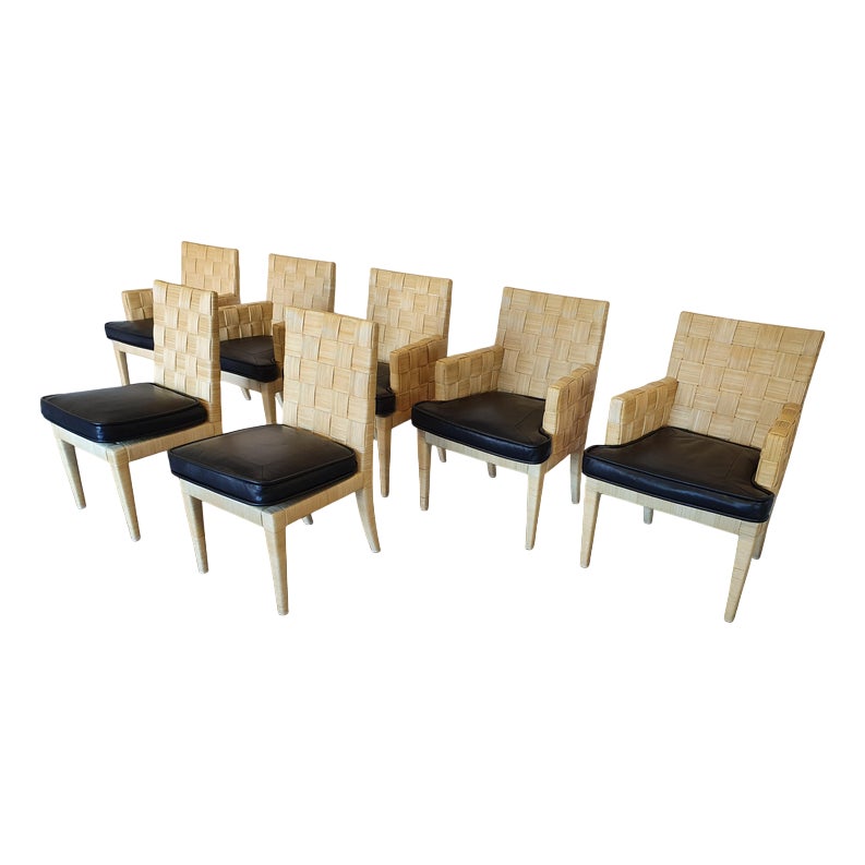 Block Island Cane Chairs with Leather Seats by John Hutton for Donghia ...