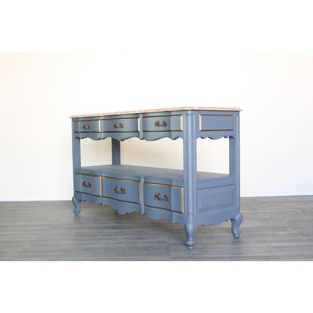 Vintage French Style Gray Console Table With Marble Top | Chairish