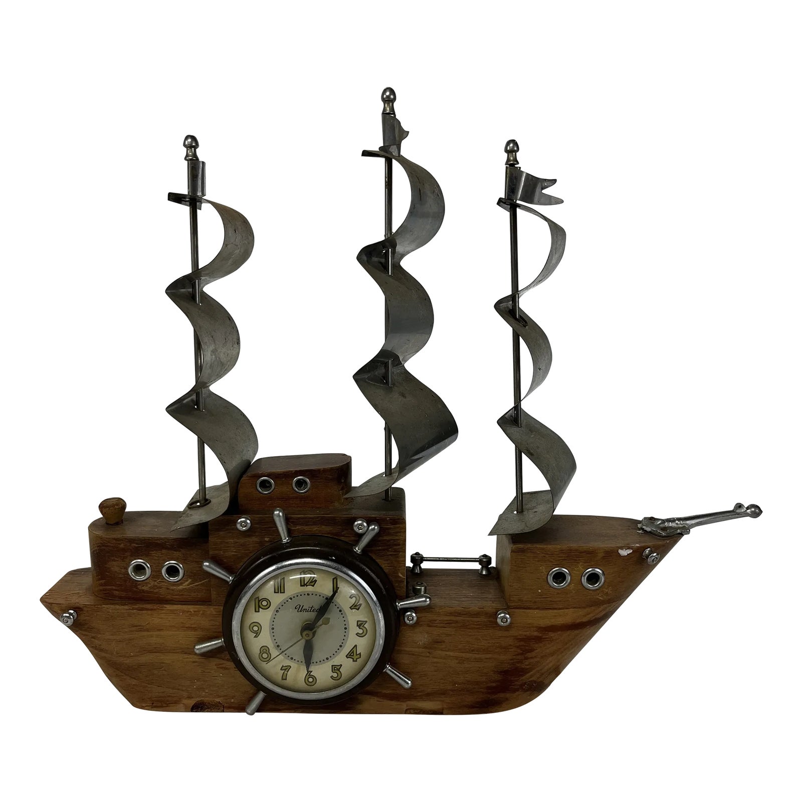 Wood and Metal Sailing Ship Clock | Chairish