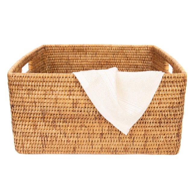 Boho Chic Artifacts Rattan Square Basket | Chairish