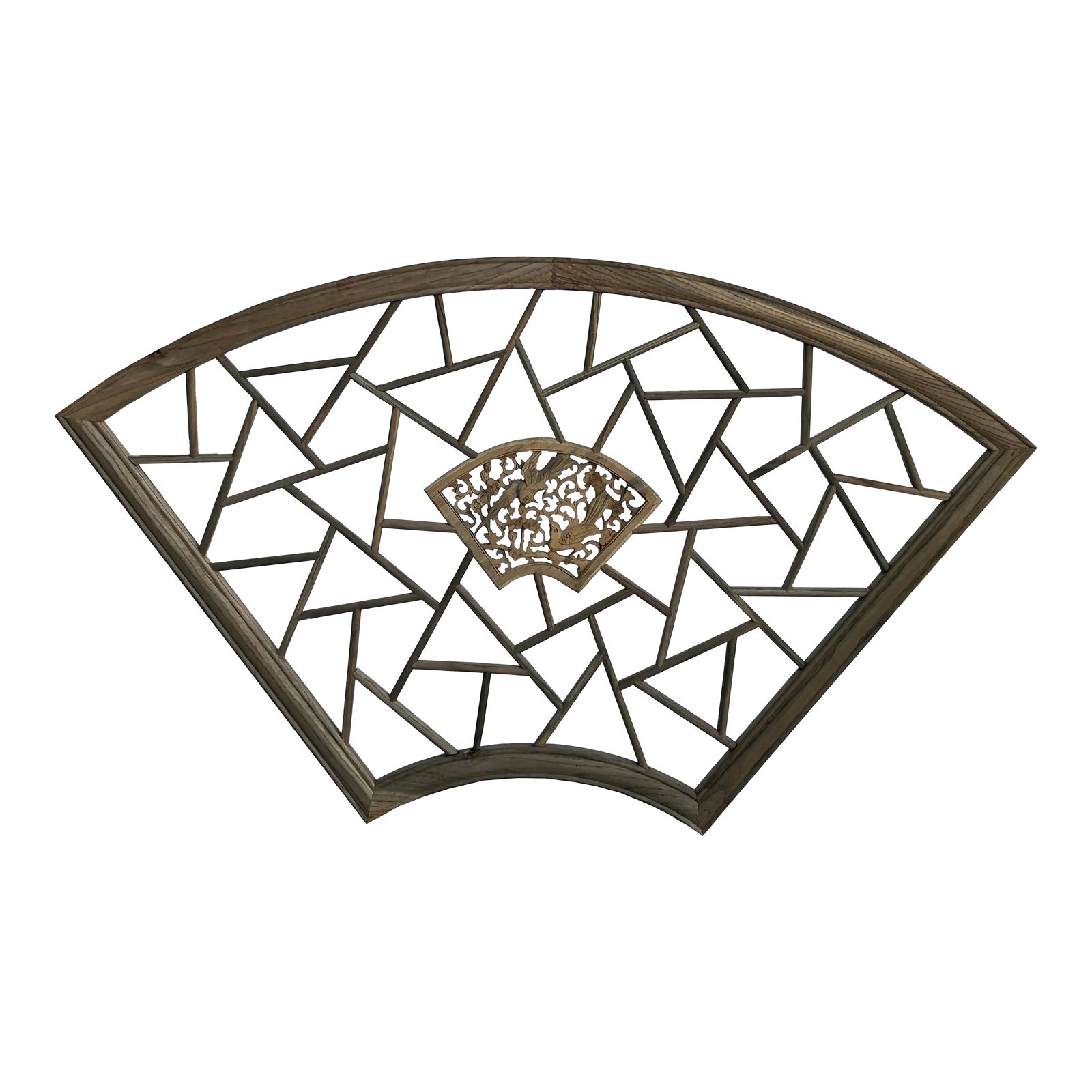 Chinese Fan Shape Flower Birds Theme Wood Wall Hanging Panel | Chairish
