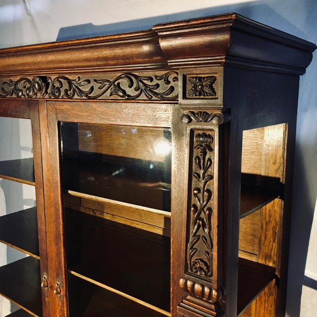 Elizabethan Revival Oak Bookcase/China Cabinet | Chairish