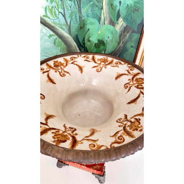 Late 20th Century Mark Roberts Footed Porcelain and Bronze Urn Bowl ...