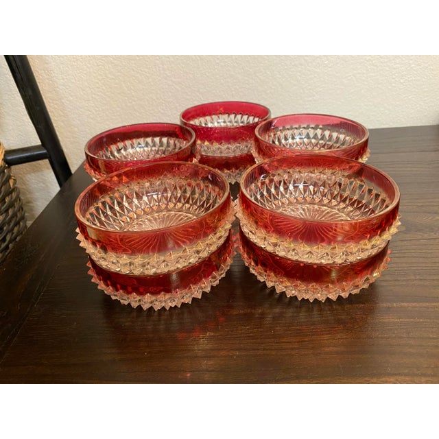 1960s Indiana Glass Company Clear Pressed Diamond Point Glass With Ruby ...