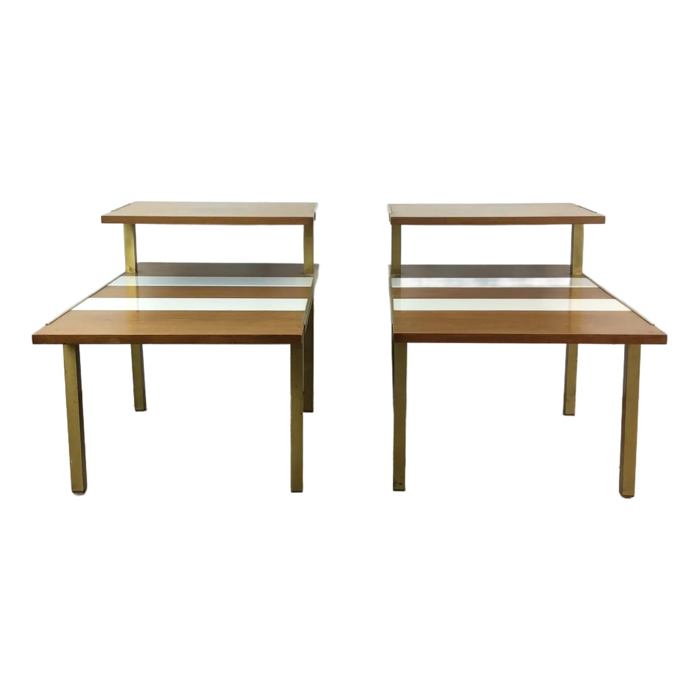 Pair of Mid Century Modern Step End Tables With Wood and Lacquer Top ...
