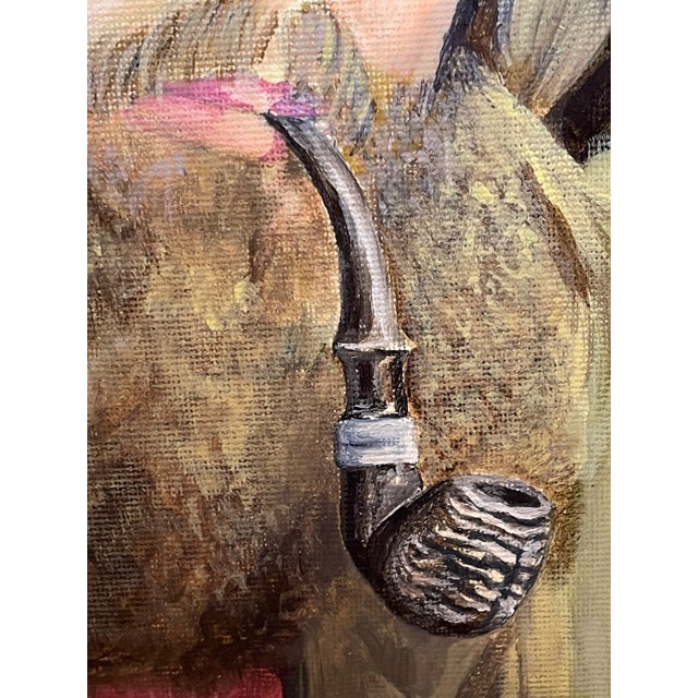 Mid 20th Century Portrait Oil Painting Cornish Fisherman Smoking Pipe ...