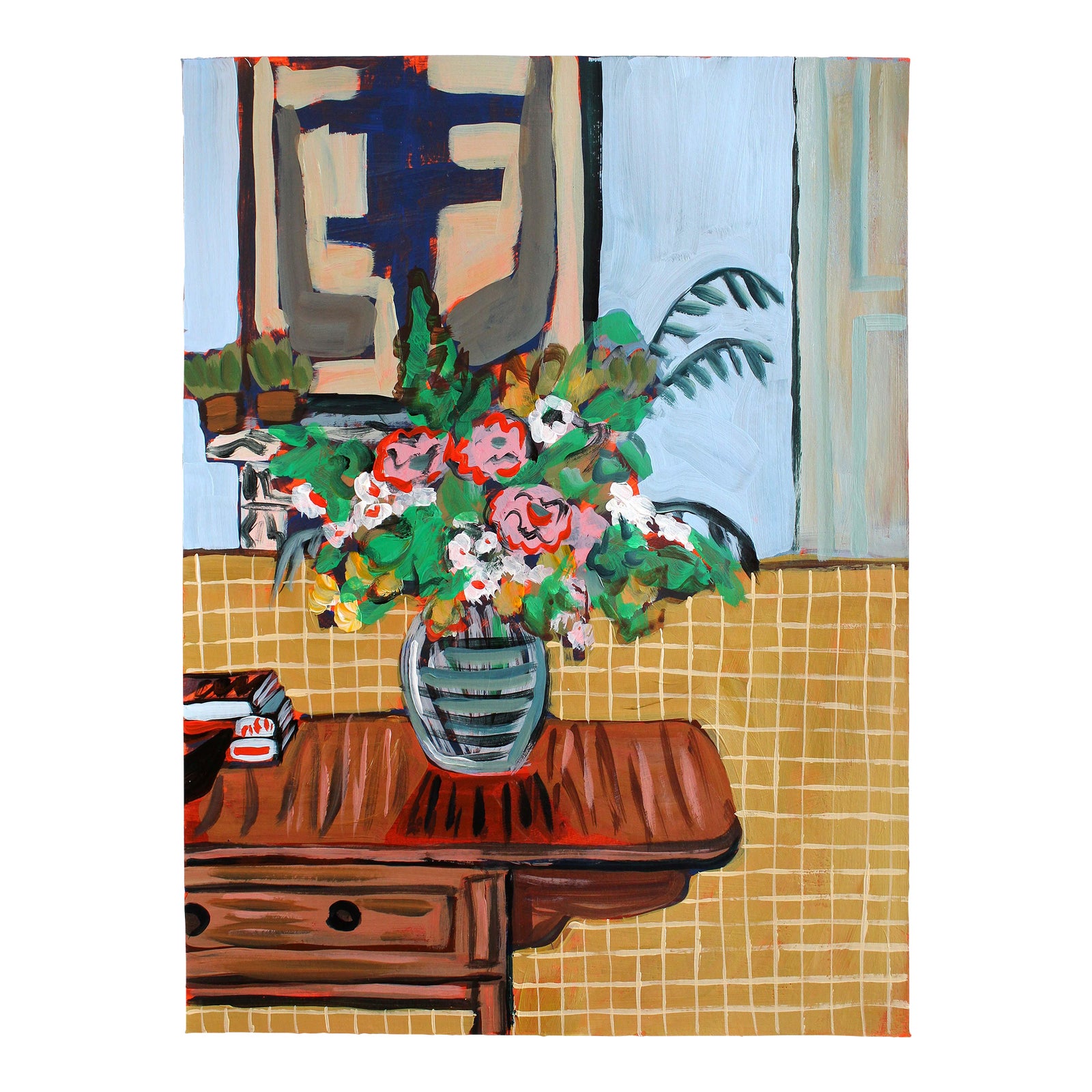 "Drawing Room With Flowers" Contemporary Still Life Interior Painting by Sophie Edell | Chairish