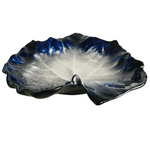 Vintage Blue Leaf-Shaped Dish in Ceramic, 1950s | Chairish