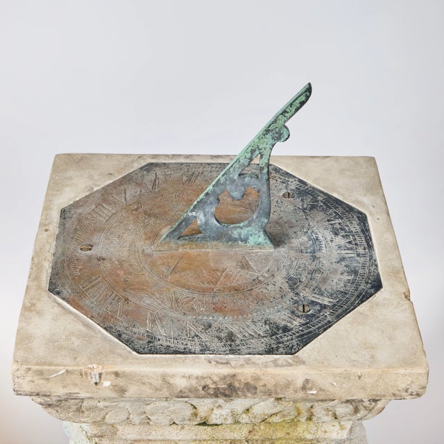 Antique Hand-carved Portland Stone and Brass Sundail | Chairish
