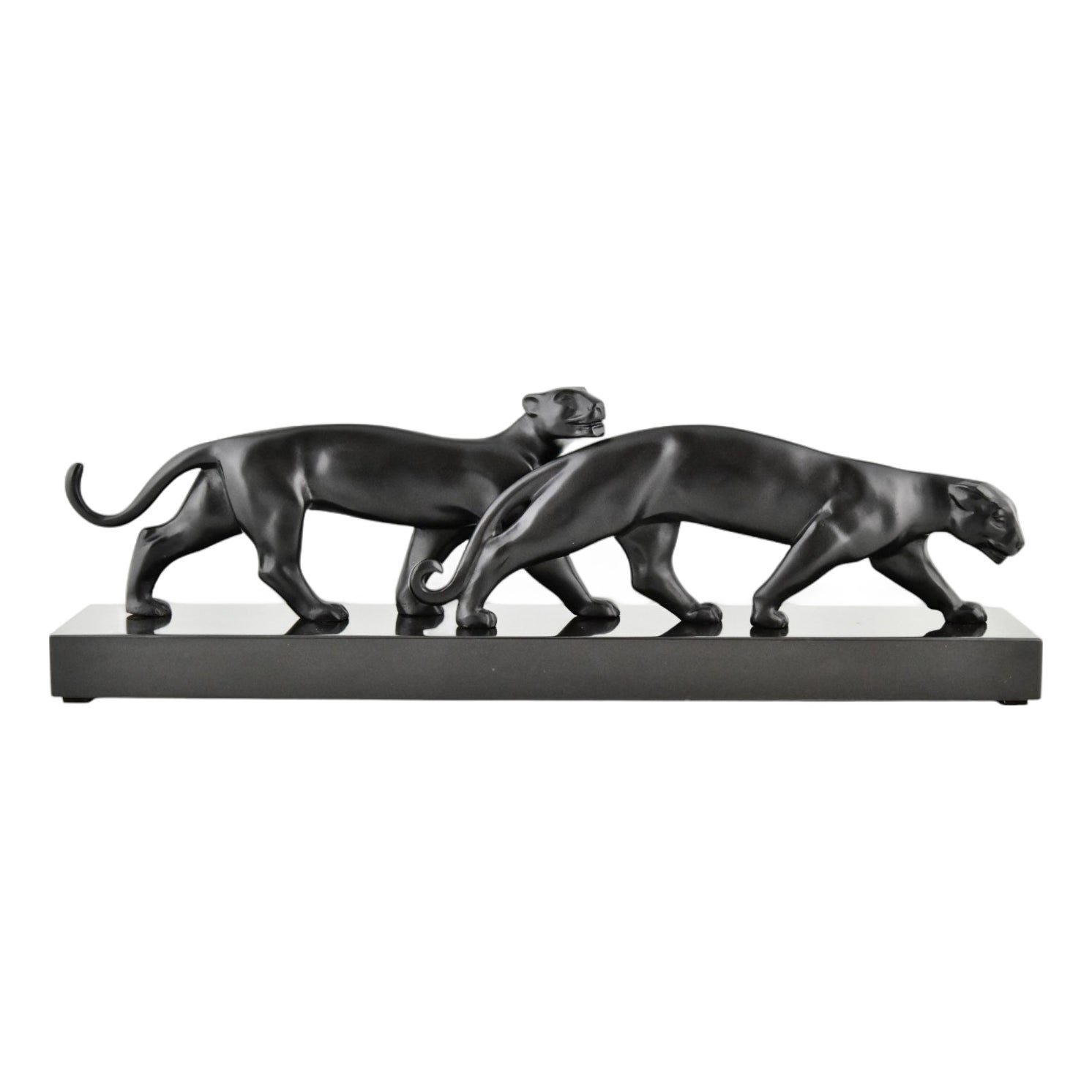 Luc Alliot, Art Deco Panthers Sculpture, 1930, Bronze on Marble Base ...