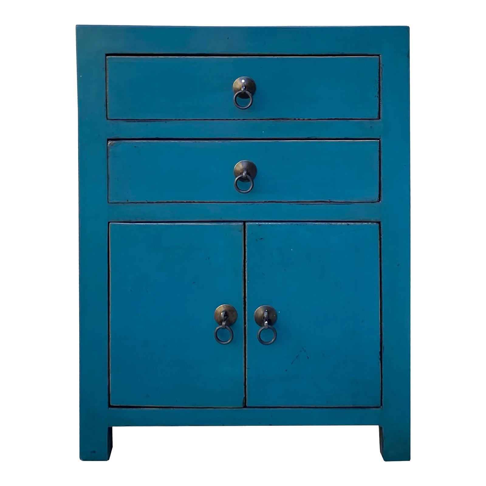 Chinese Distressed Bold Bolection Blue 2 Drawers End Table Nightstand ...