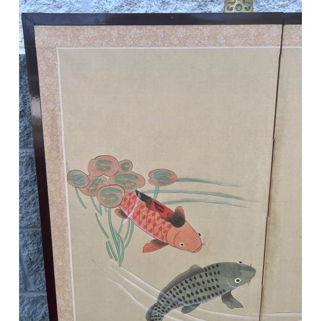 Chinese Koi Fish Painted Silk Folding Screen | Chairish