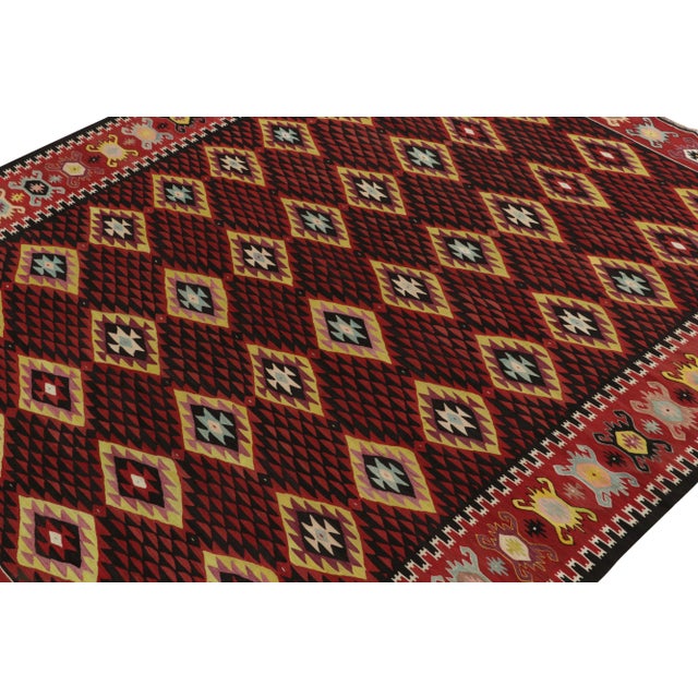 1920s Vintage Macedonian Kilim in Red, Black and Pink Tribal Geometric ...