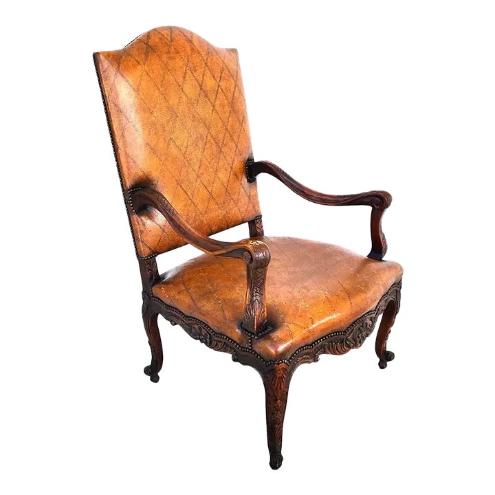 Theodore Alexander French Louis XV Leather Arm Chair | Chairish