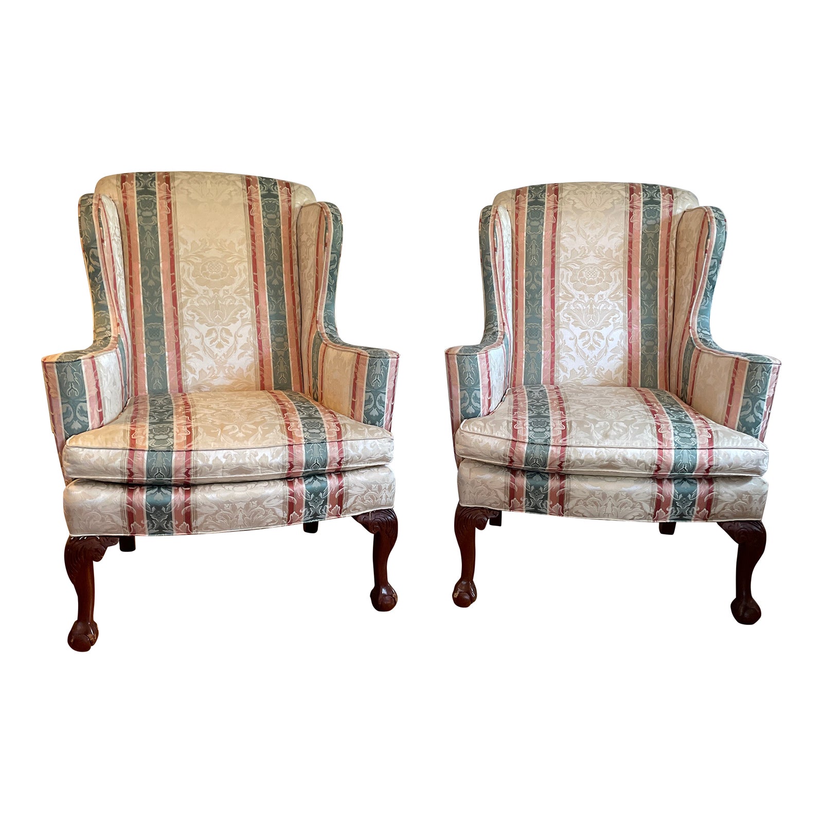 Pair of Late 20th Century Pearson Handmade Queen Anne Style Wingback ...