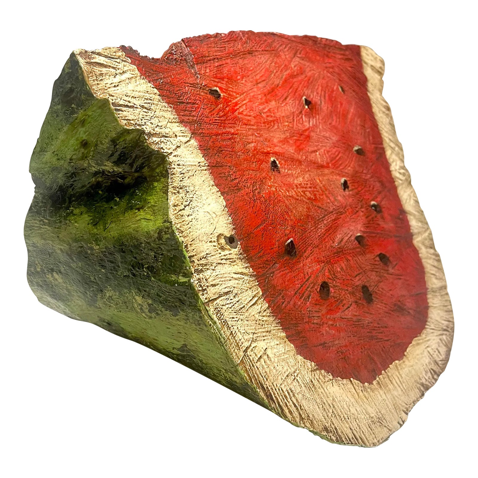 Late 20th Century Hand Painted Solid Wood Watermelon Sculpture | Chairish