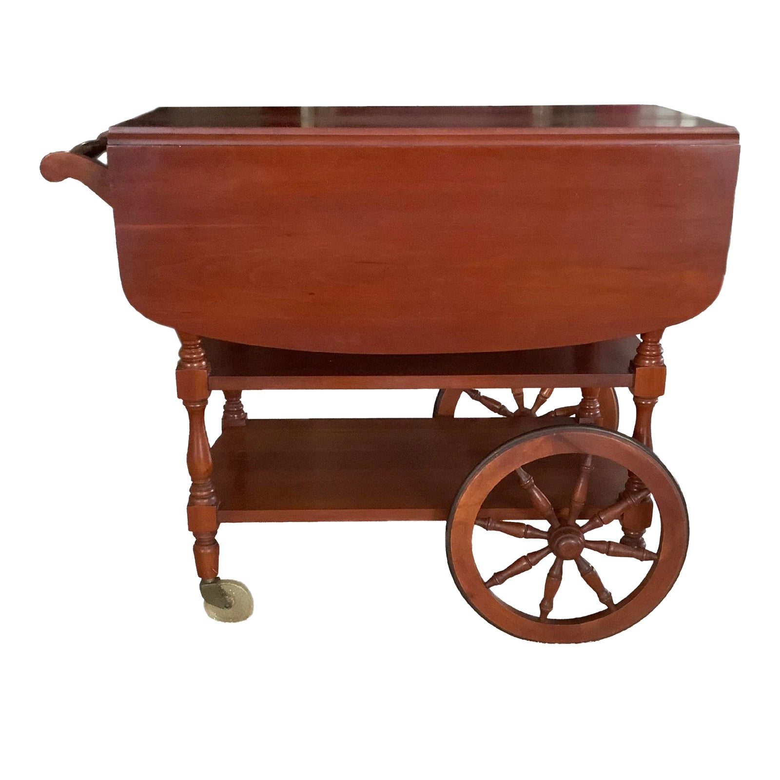 1975 Solid Black Cherry Wood Drop-Leaf Serving Cart Handcrafted by the ...