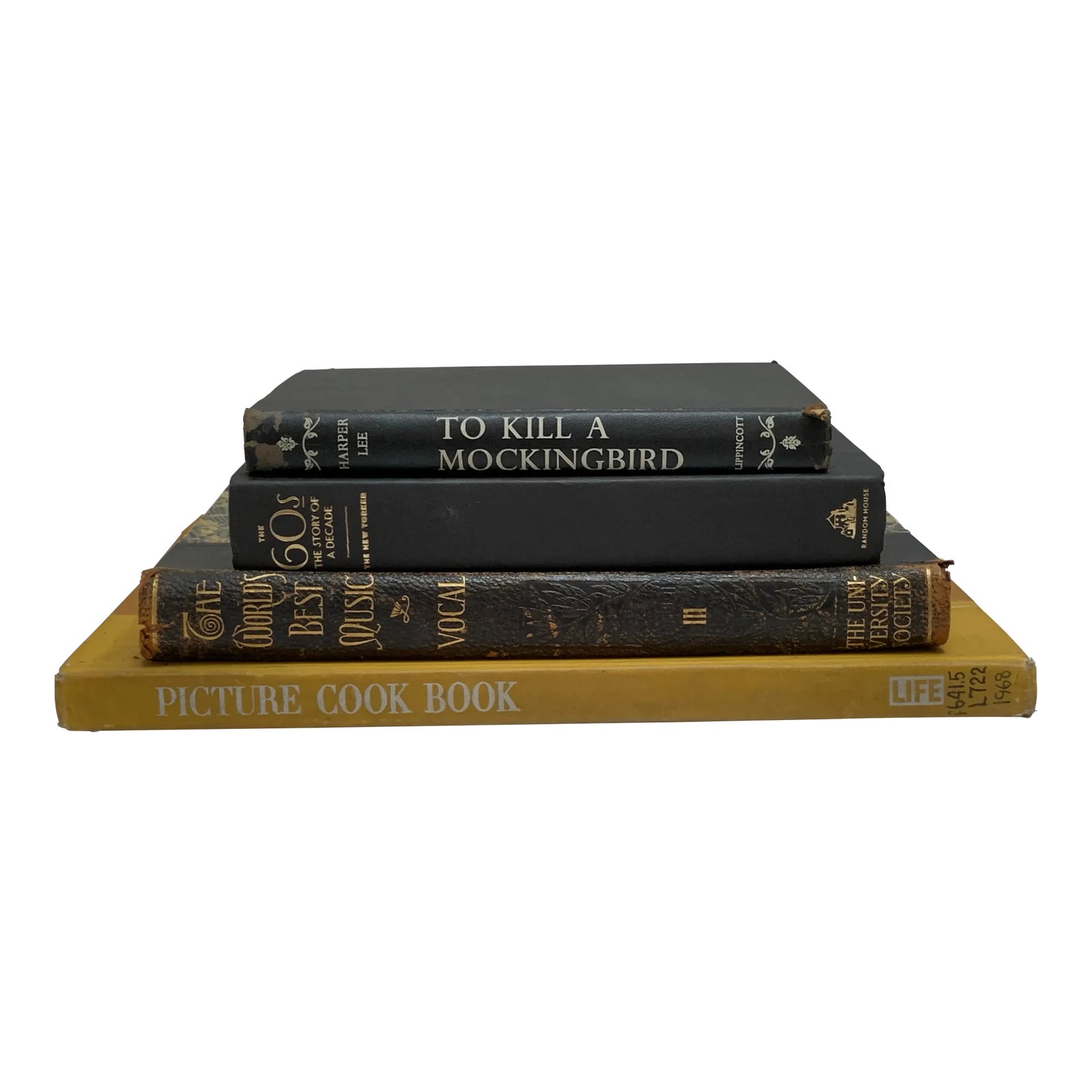 Vintage Set of Four Antique Black & Gold Hardback Books | Chairish