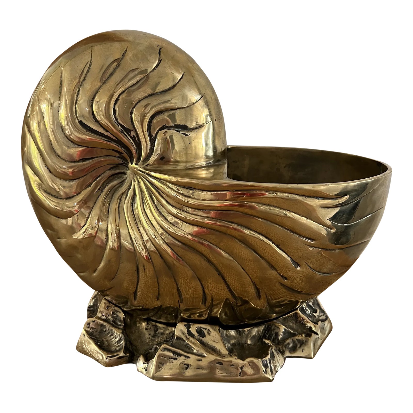 Large Vintage Brass Nautilus Sea Shell Wine Chiller or Planter | Chairish