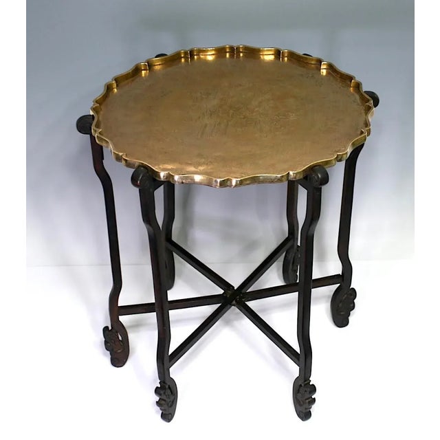 Antique Chinese Folding Golden Brass Tray Table With Engraved Scene ...