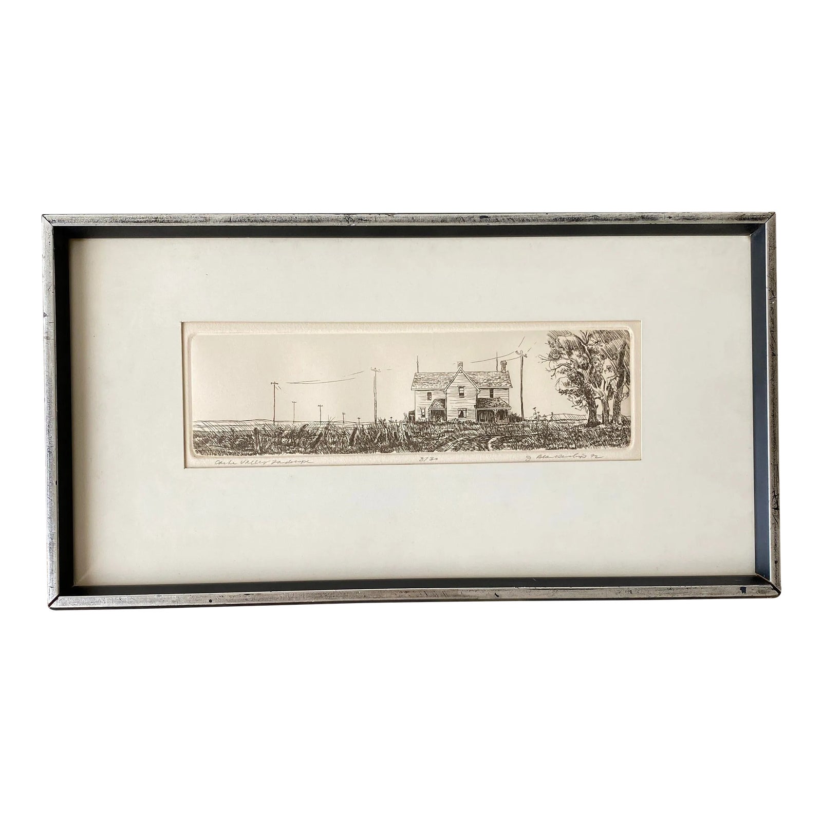 Vintage Signed Farmhouse Etching Titled "Cache Valley Landscape," Circa ...