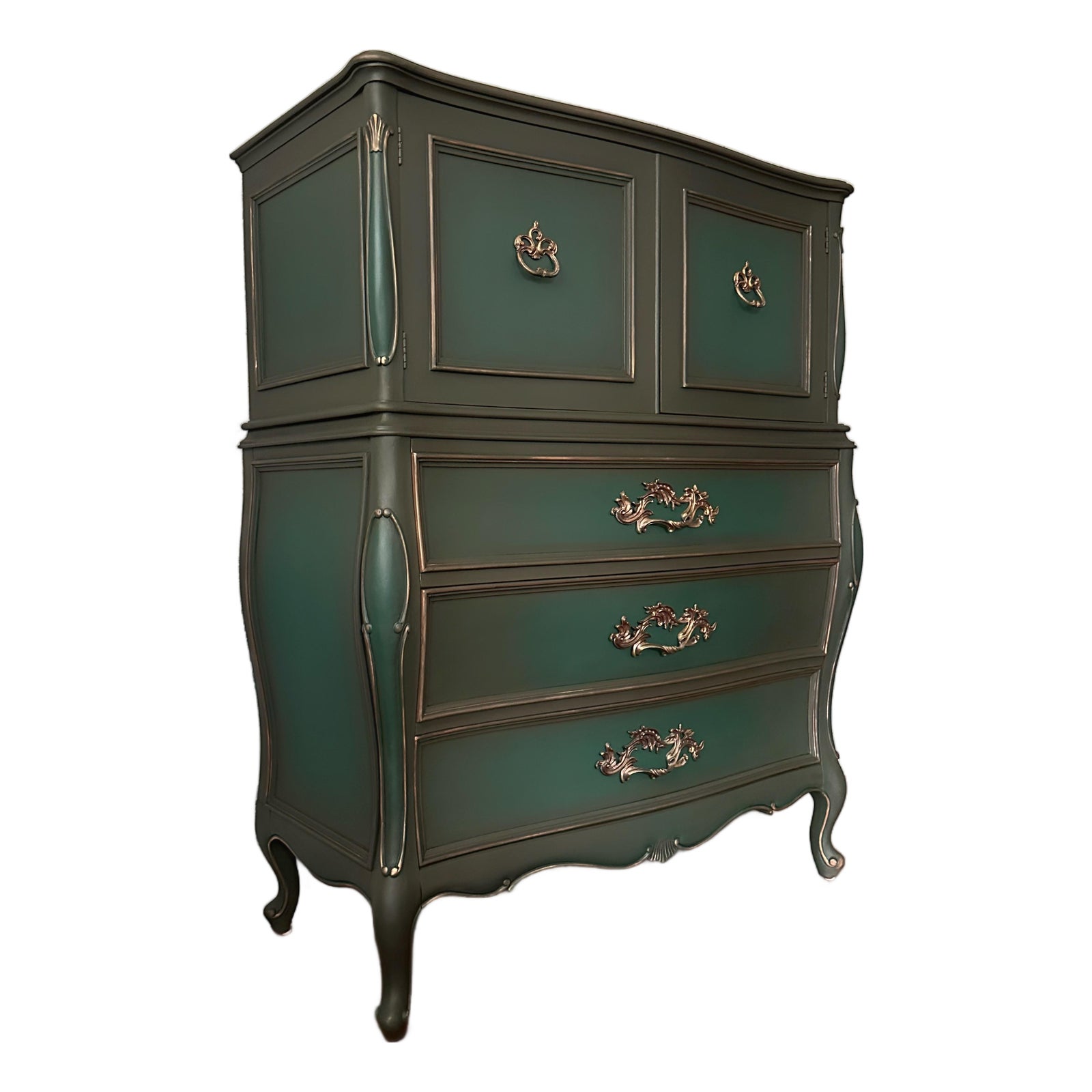 1960s Century French Provincial Bombé Highboy — Hand Finished Forest ...