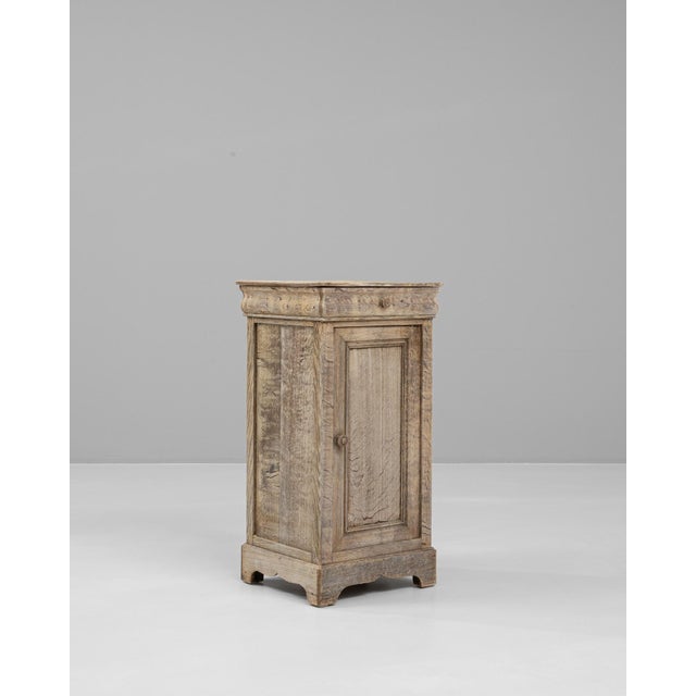 19th Century French Bleached Oak Bedside Table | Chairish