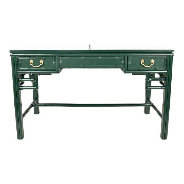 Ficks Reed Faux Bamboo Desk in Hunter Green Lacquer | Chairish