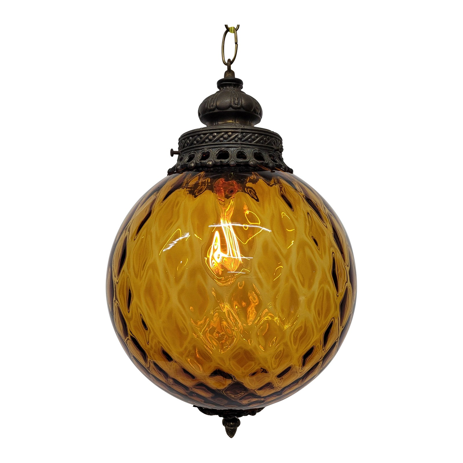Vintage Boho Chic Gold Glass Swag Hanging Lamp Black Metal Fixture Plug ...